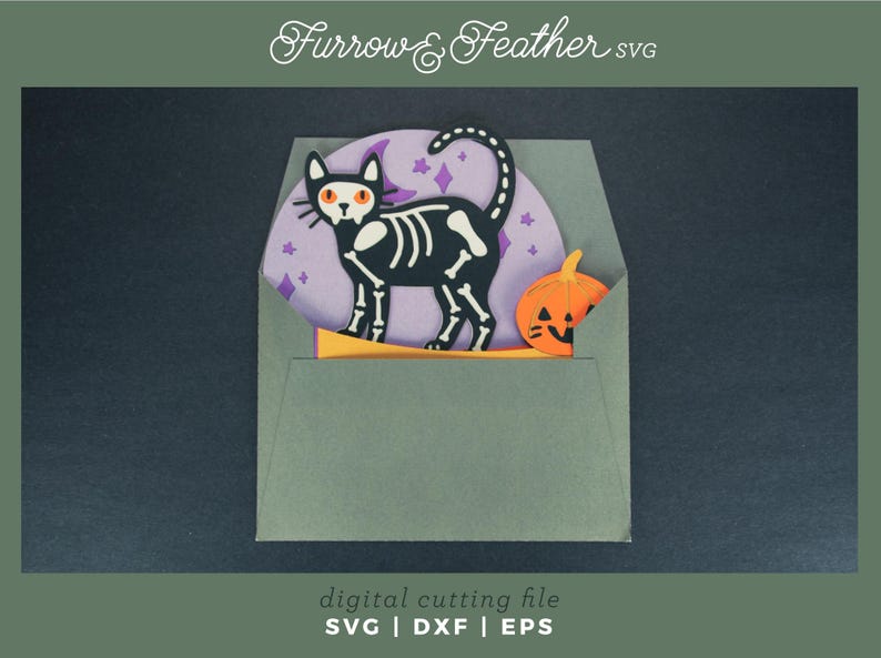 Skeleton Kitty Halloween Card SVG: 3D Papercut Cricut Silhouette File ...
