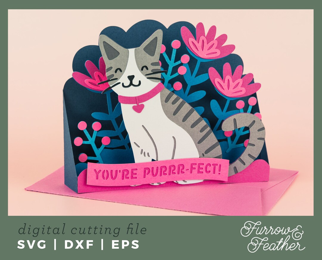 Youre Purrr-fect Kitty Birthday Card Valentine's Day Card SVG 3D ...