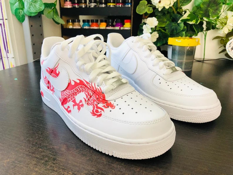 Custome Red Dragon Air Force 1, Handmade Chinese Dragon Sneaker ...