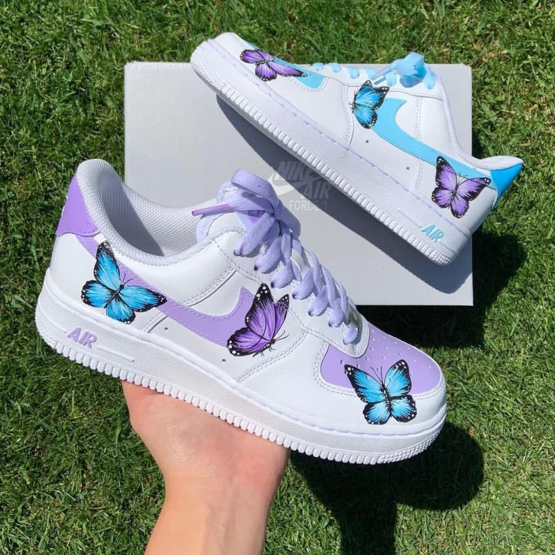 Cute Custome Air Force 1 Blue Butterfly Sneaker Violet Butterfly Shoes ...