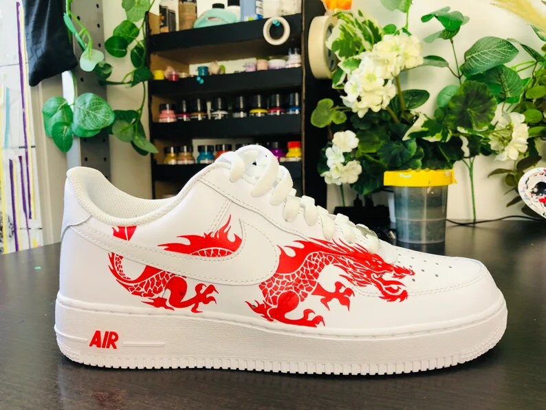 Custome Red Dragon Air Force 1, Handmade Chinese Dragon Sneaker ...