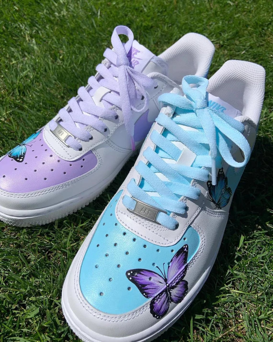 Cute Custome Air Force 1 Blue Butterfly Sneaker Violet Butterfly Shoes ...