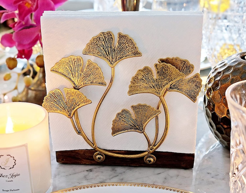 Ginkgo Vertical Napkin Holder Caddy gold or Silver - Etsy