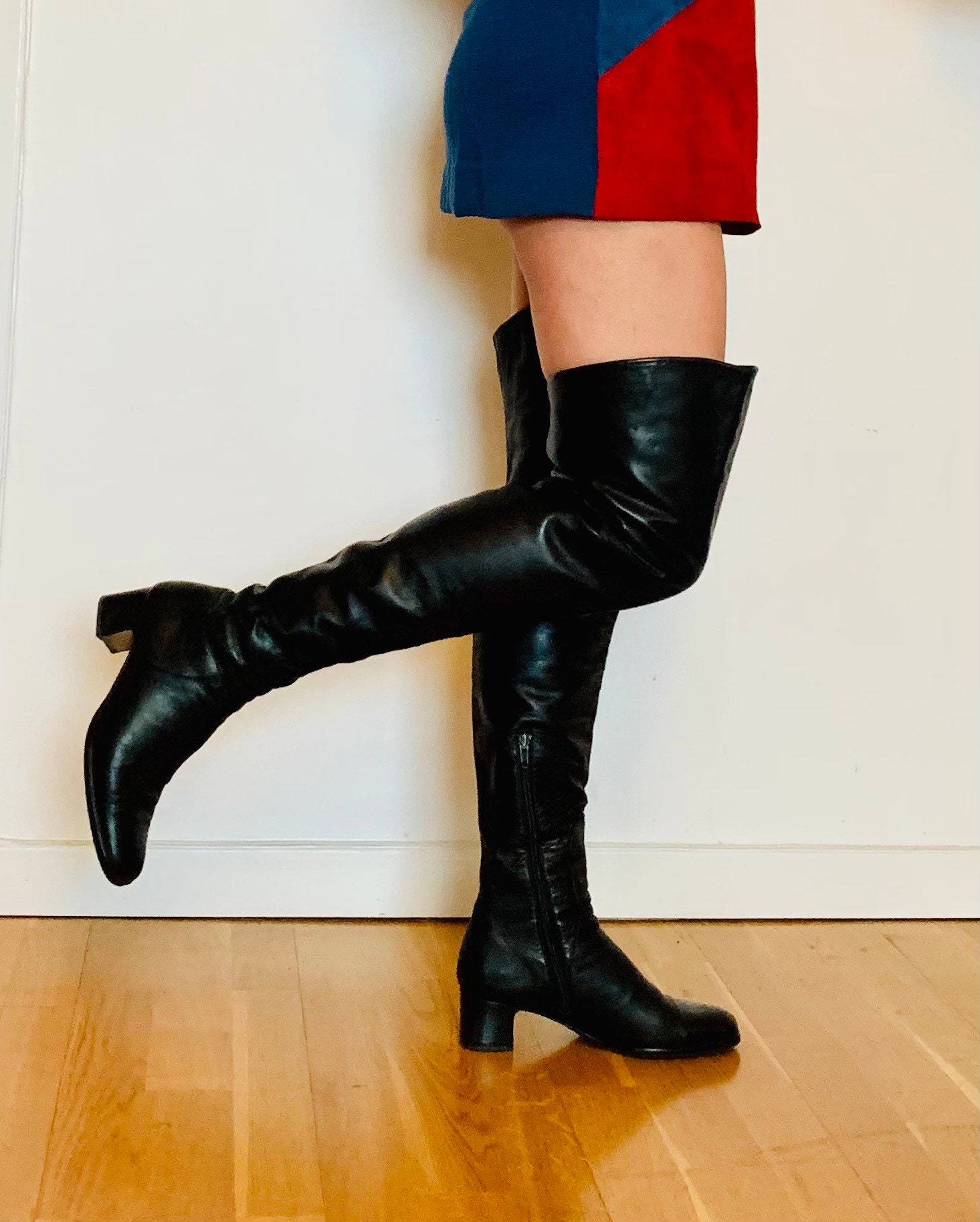 VINTAGE 1960s Black Leather Thigh High Go-go Boots - Etsy