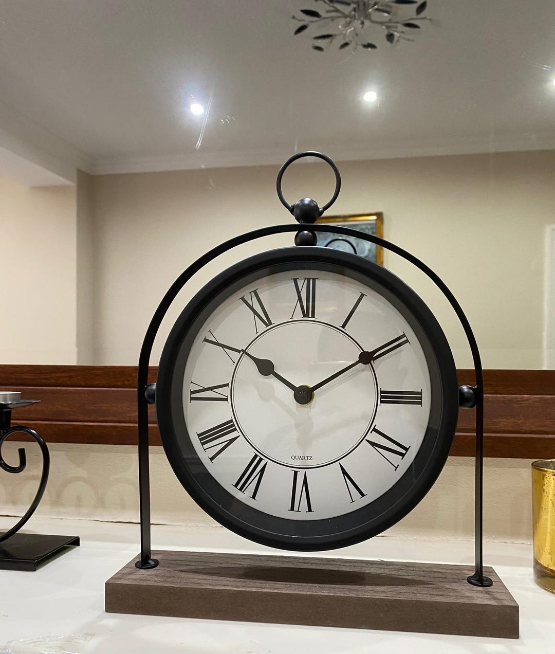 26cm Large Vintage/retro Analogue Mantle Clock - Black for Home Decor ...