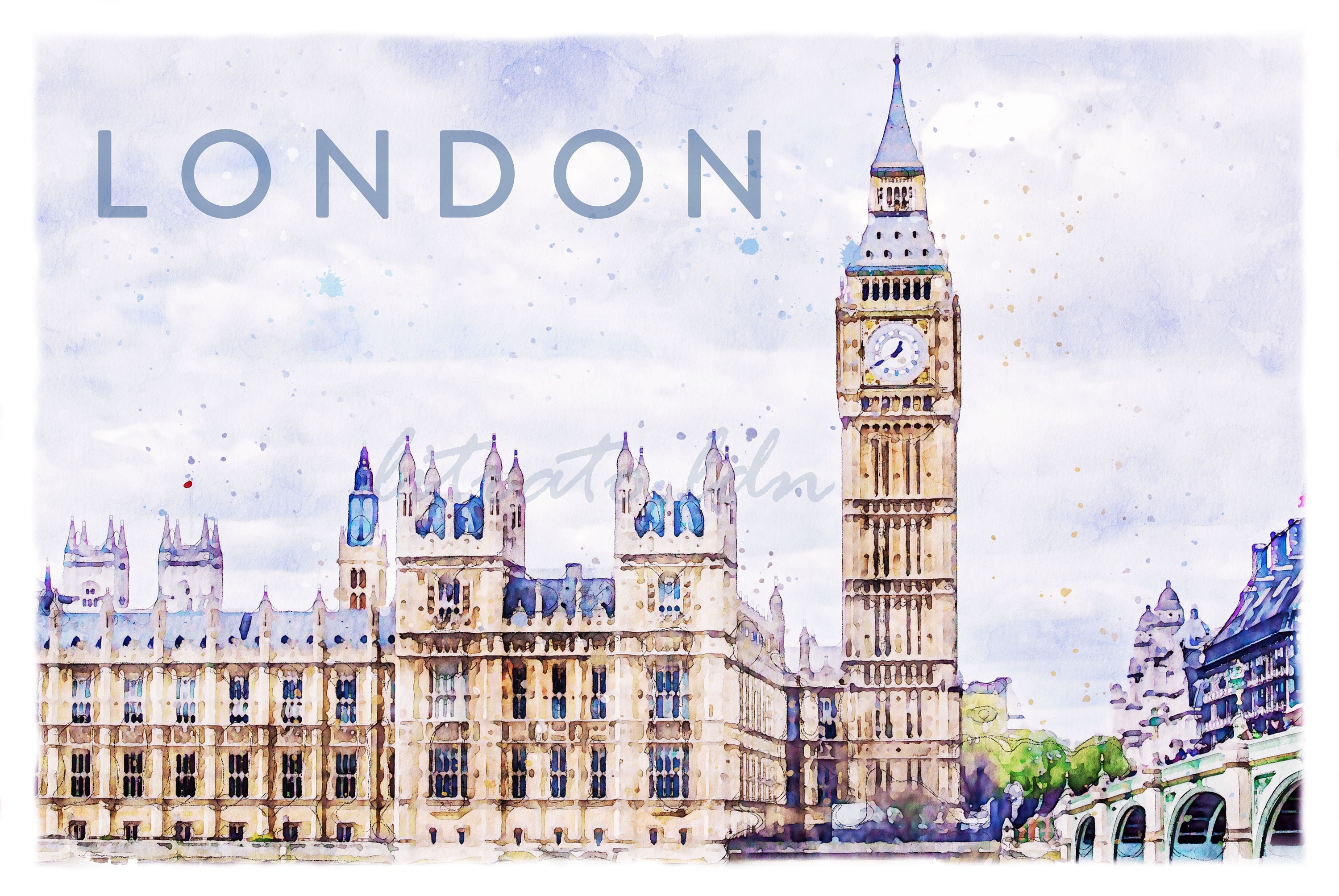 Big Ben Art London Vintage Poster Big Ben Drawing London | Etsy