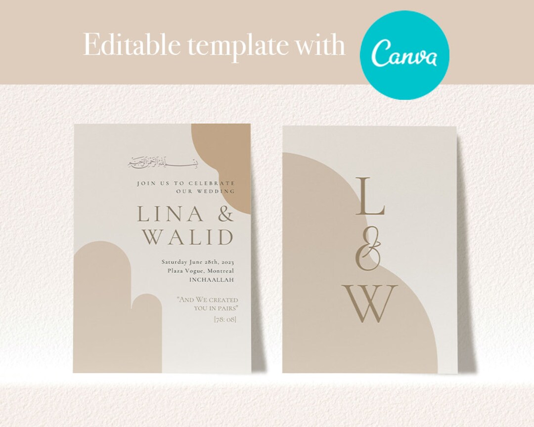 Digital Islamic Wedding Invitation - Custom Printable Template Design ...