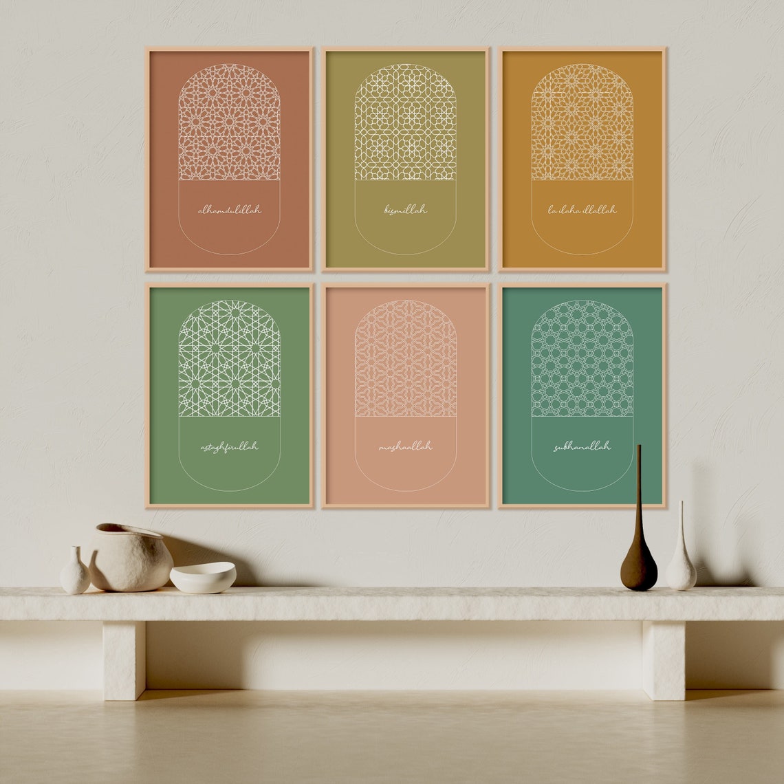 Set of 6 Posters - Islamic Wall Art - Mosaic Posters Prints - Arabic ...
