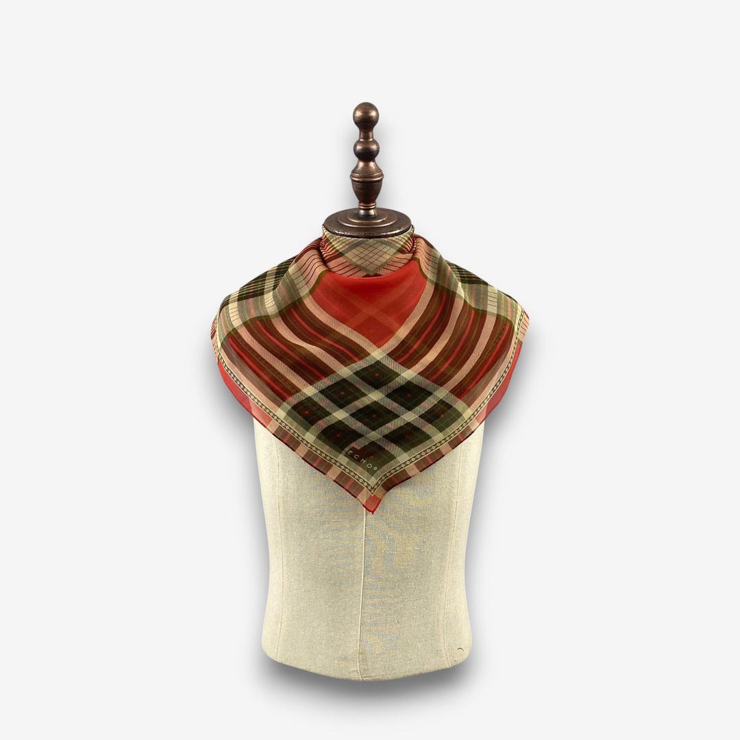 Vintage 90s Echo Silk Scarf, Plaid Motif Twill Silk Scarves, Timeless ...