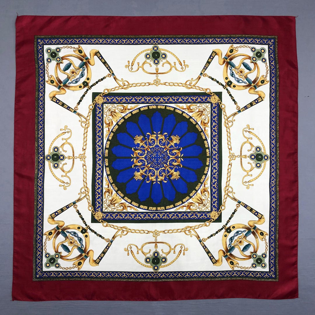 Vintage Chain Luxury Silk Scarf, Vintage Silk Neck Scarf, Vintage 90s ...