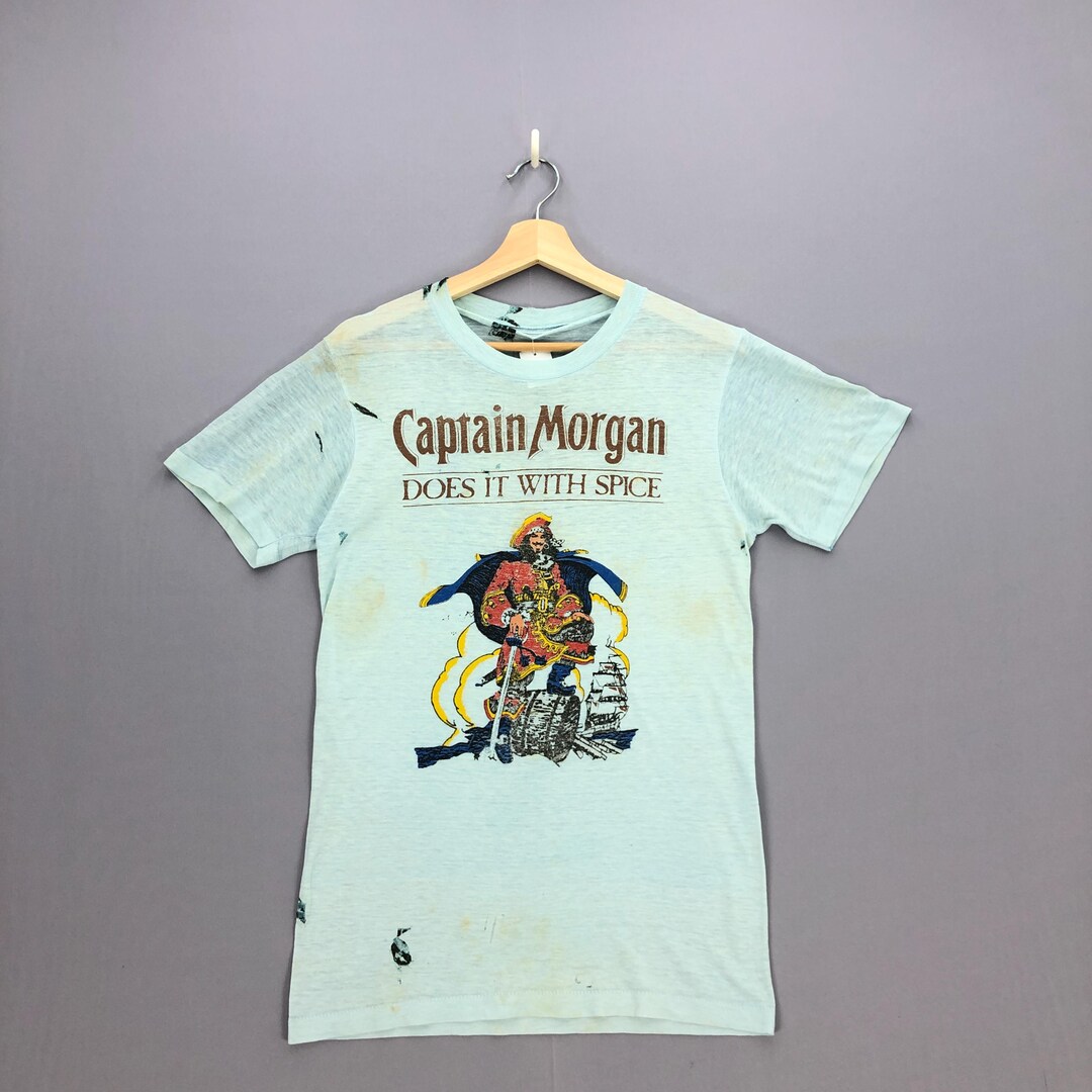 Vintage 70s Captain Morgan Distressed T Shirt Womens Paper Thin Ripped ...