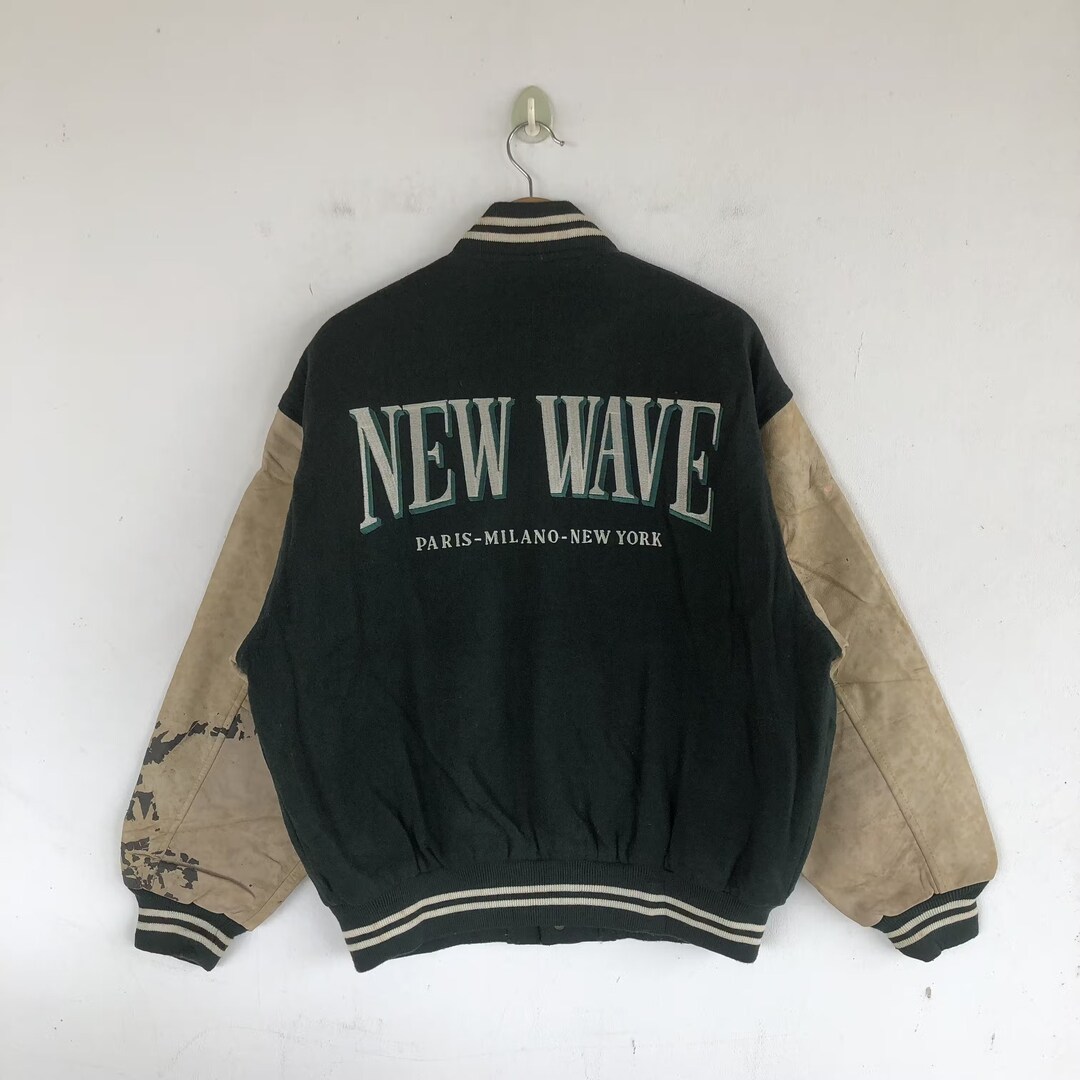 Vintage New Wave Varsity Jacket Xlarge Embroidery Letterman Sports ...