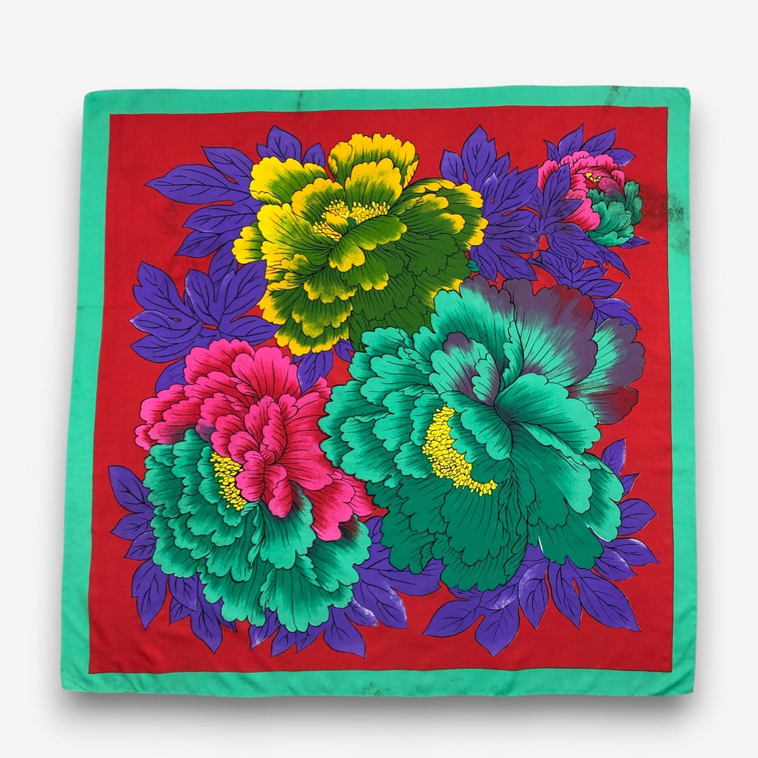 Vintage 90s Floral Silk Scarf, Tropical Bloom Twill Silk Scarves, Petal ...