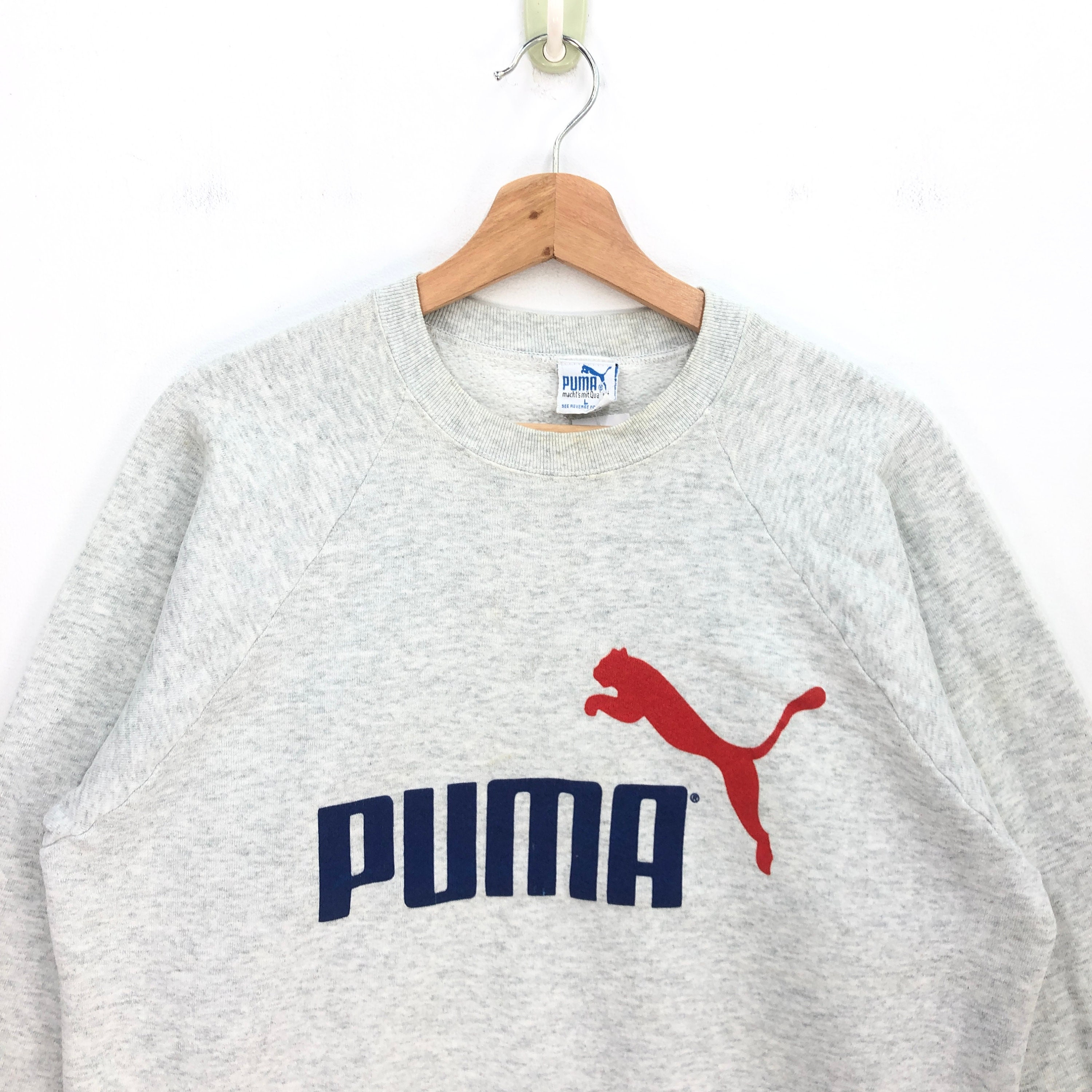Vintage PUMA Sweater 90s Puma Crewneck Gray Sweatshirt Large Puma ...