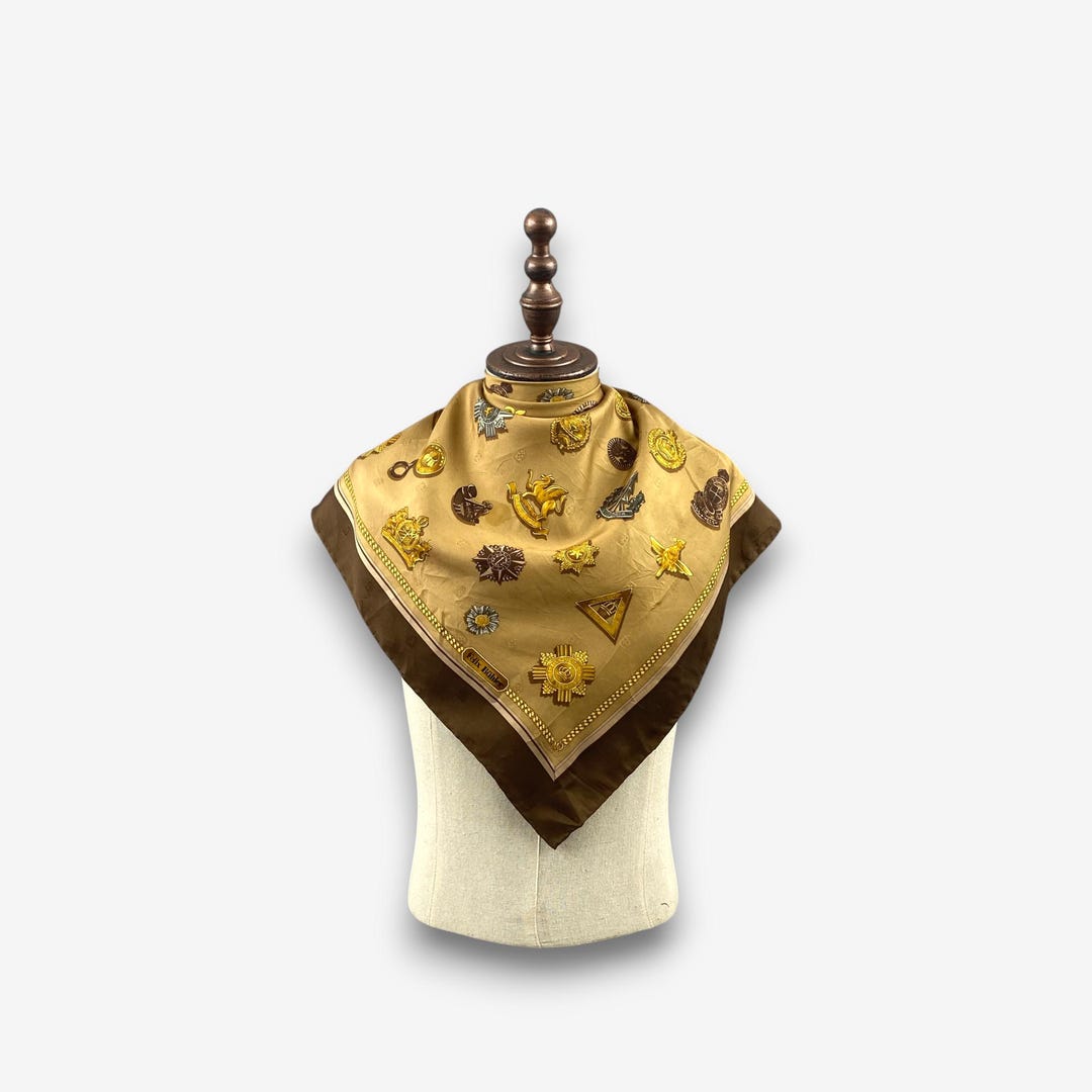Vintage 90s Felix Buhler Silk Scarf, Crest Gold Grid Twill Silk Scarves ...