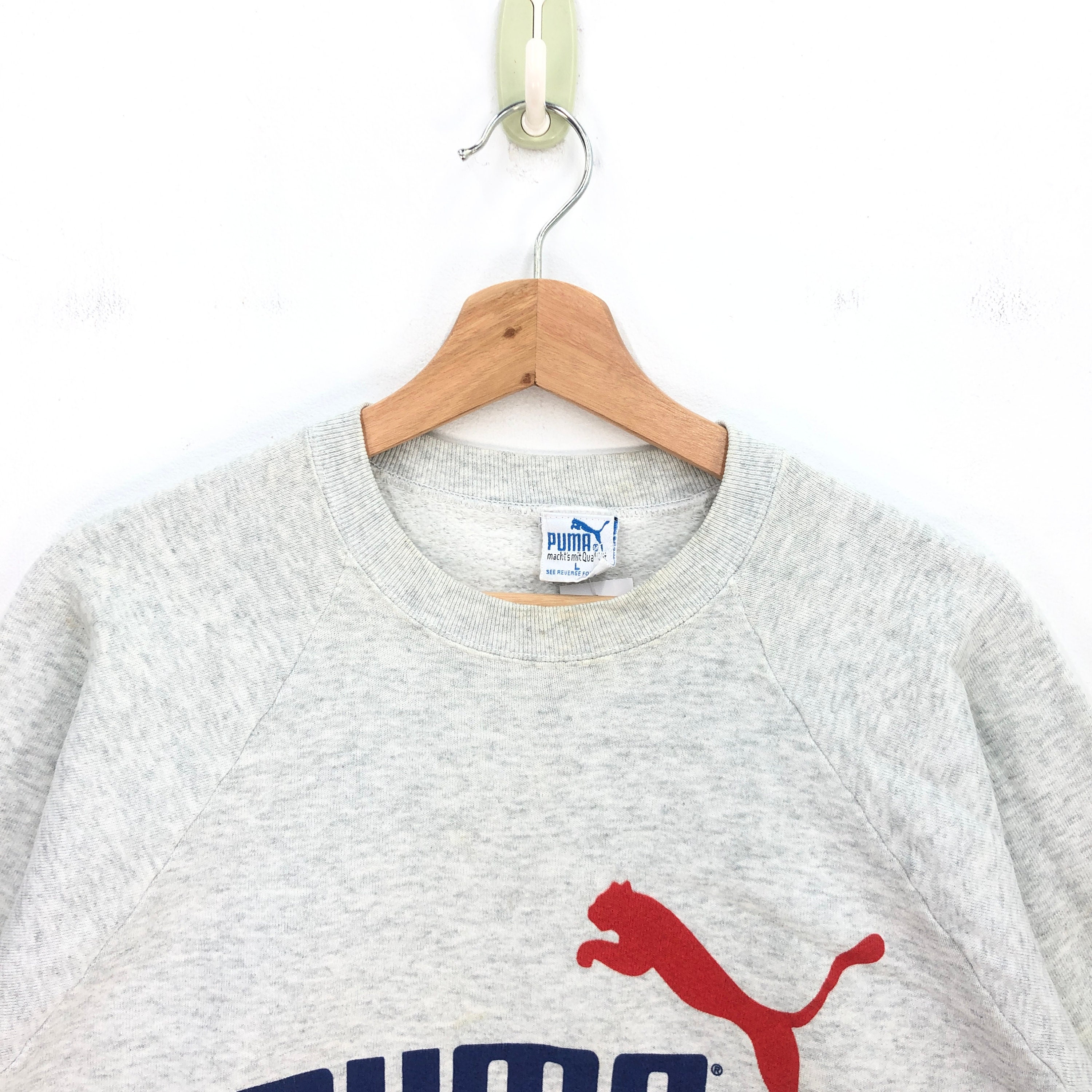 Vintage PUMA Sweater 90s Puma Crewneck Gray Sweatshirt Large Puma ...
