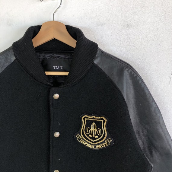 Vintage TMT Leather Varsity Jacket 90s Letterman Bomb… - Gem