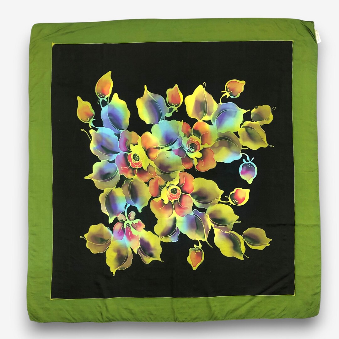 Vintage 90s Batik Silk Scarf, Floral Bouquet Twill Silk Scarves ...