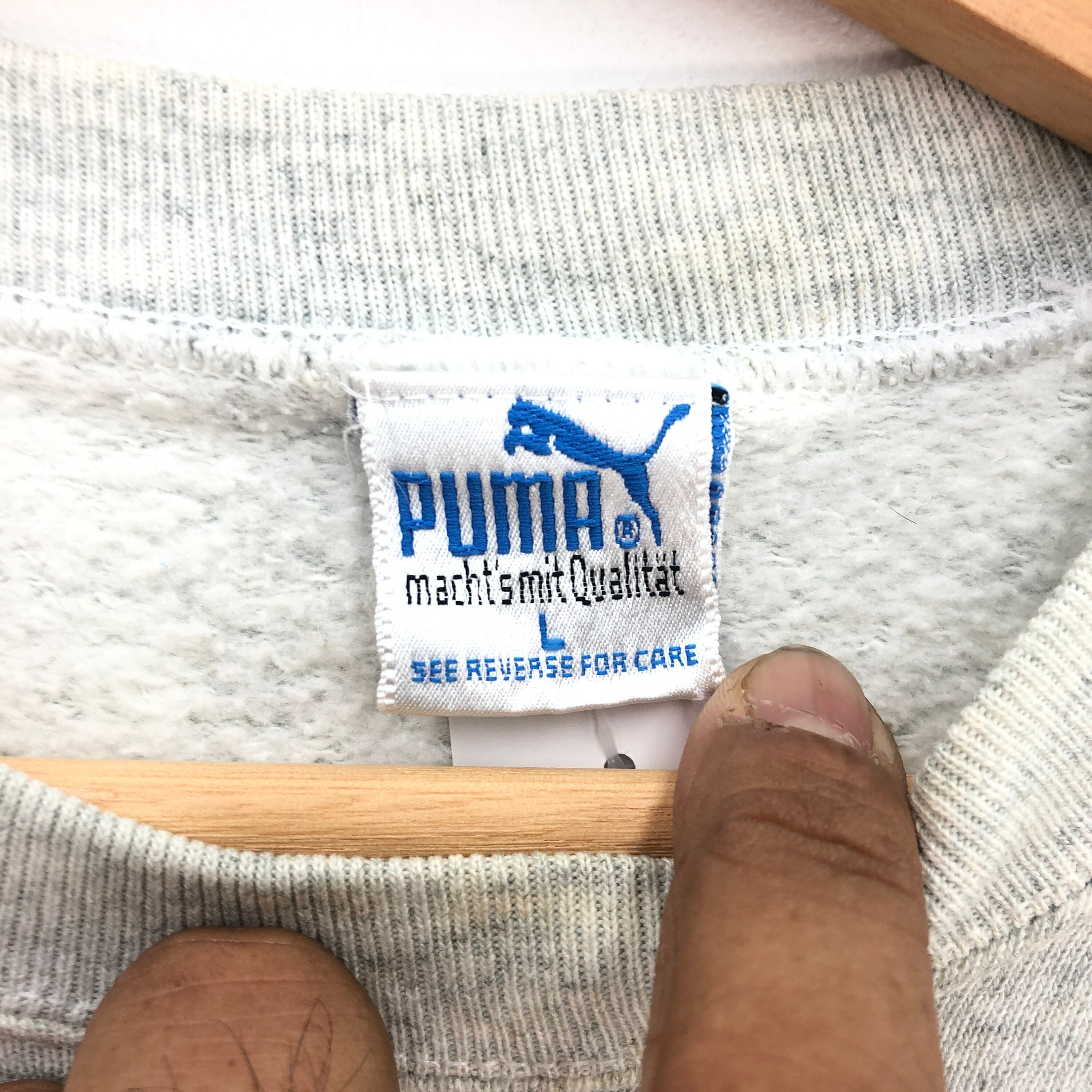 Vintage PUMA Sweater 90s Puma Crewneck Gray Sweatshirt Large Puma ...