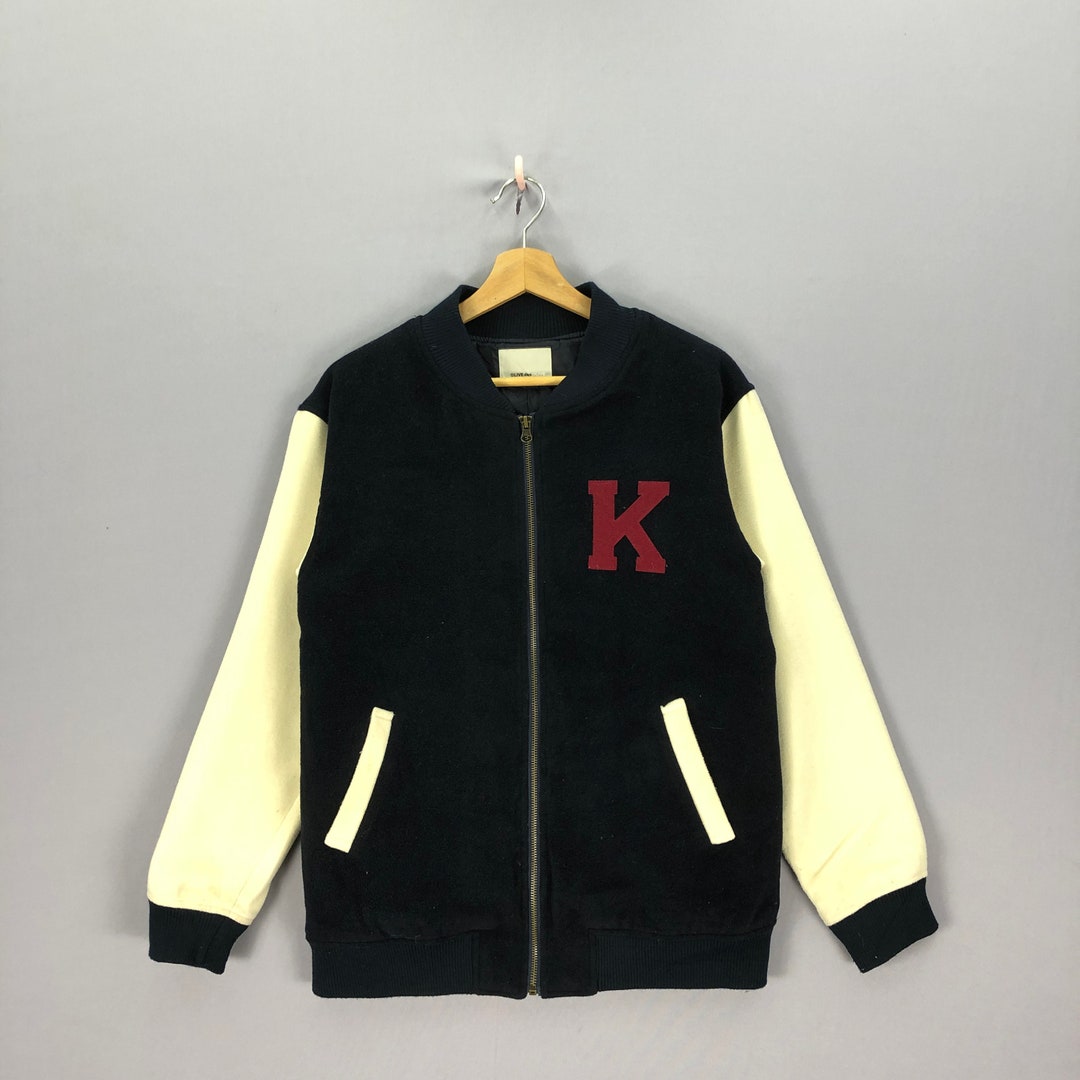 Vintage K Letterman Zipper Bomber Jacket 90s Japanese Varsity Jacket ...