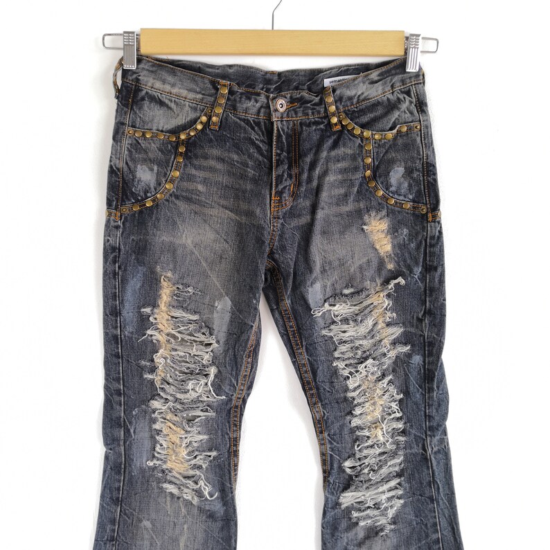 W31 Vintage Semantic Design Distressed Jeans 90s Womens Wide Leg Bell ...