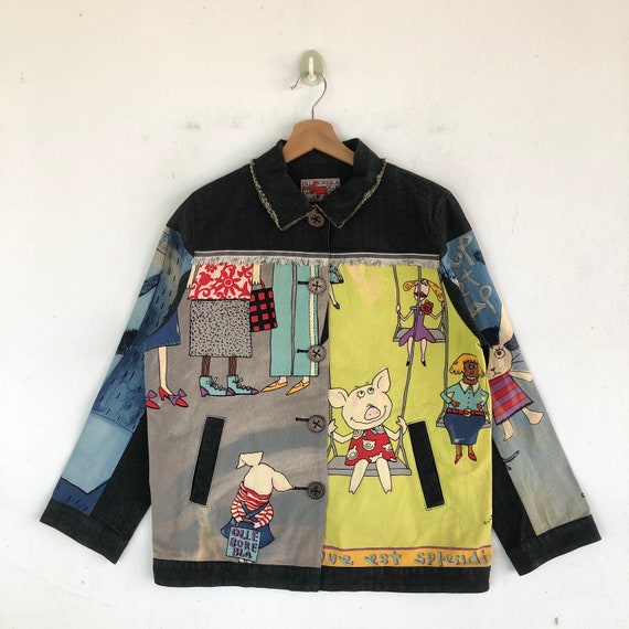 Vintage Olleborebla Denim Jacket 90s Japanese Pop Art… - Gem