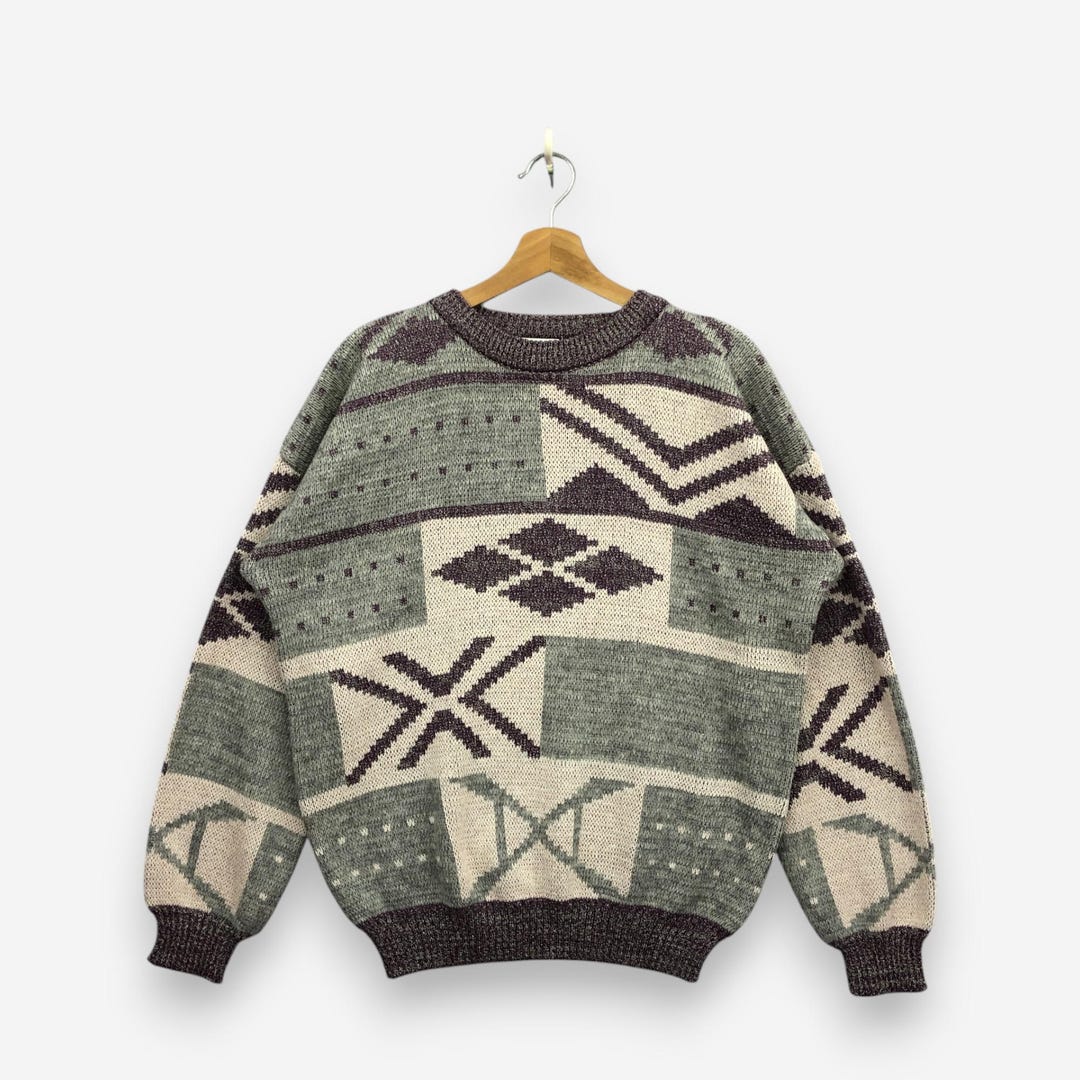 Vintage 90s Navajo Aztec Knitwear Sweater Medium Japanese Geometric ...