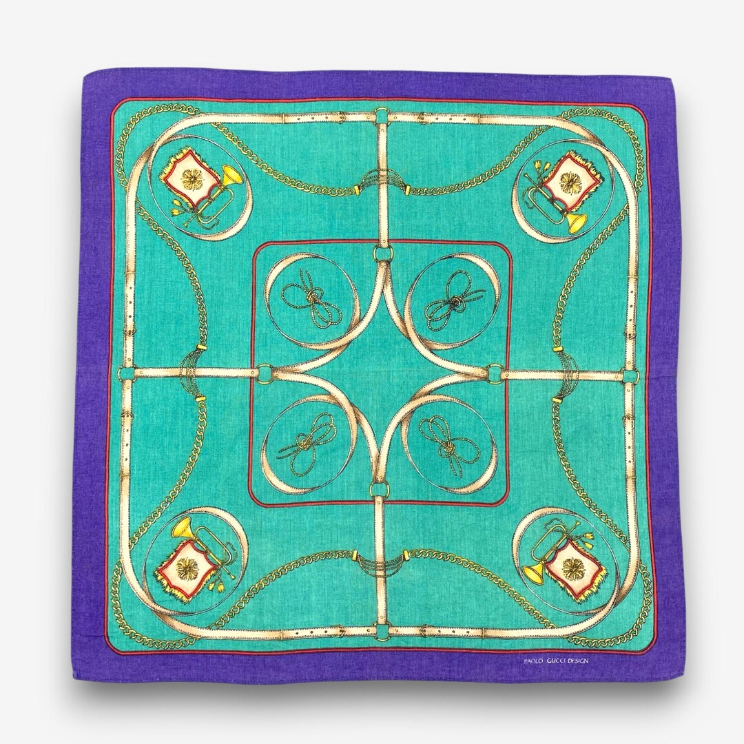 Vintage Paolo Gucci Handkerchief Gucci Belt Motif Bandana Authentic ...