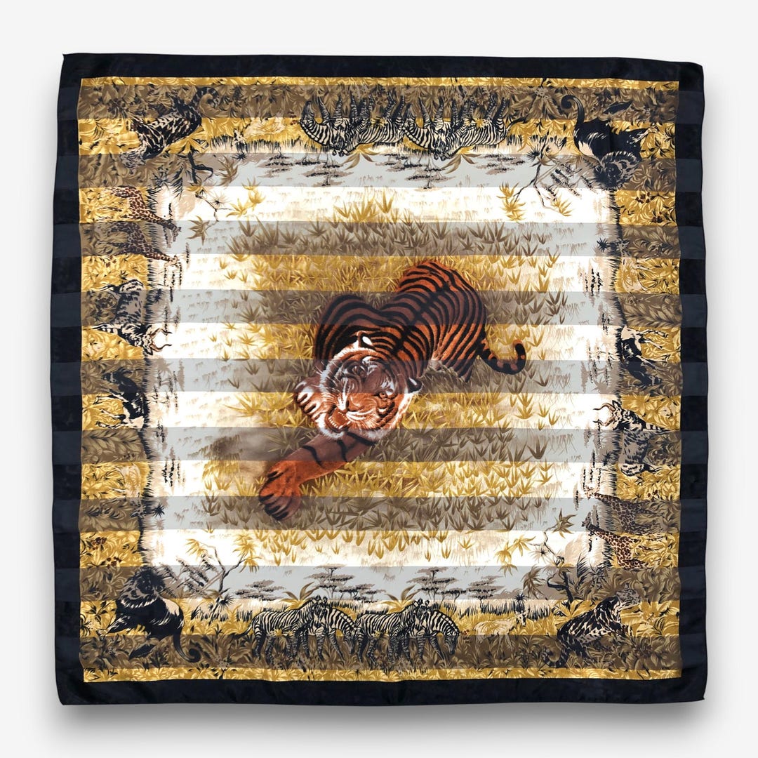 Vintage 90s Tiger Silk Scarf, Bold Jungle Motif Twill Silk Scarves ...
