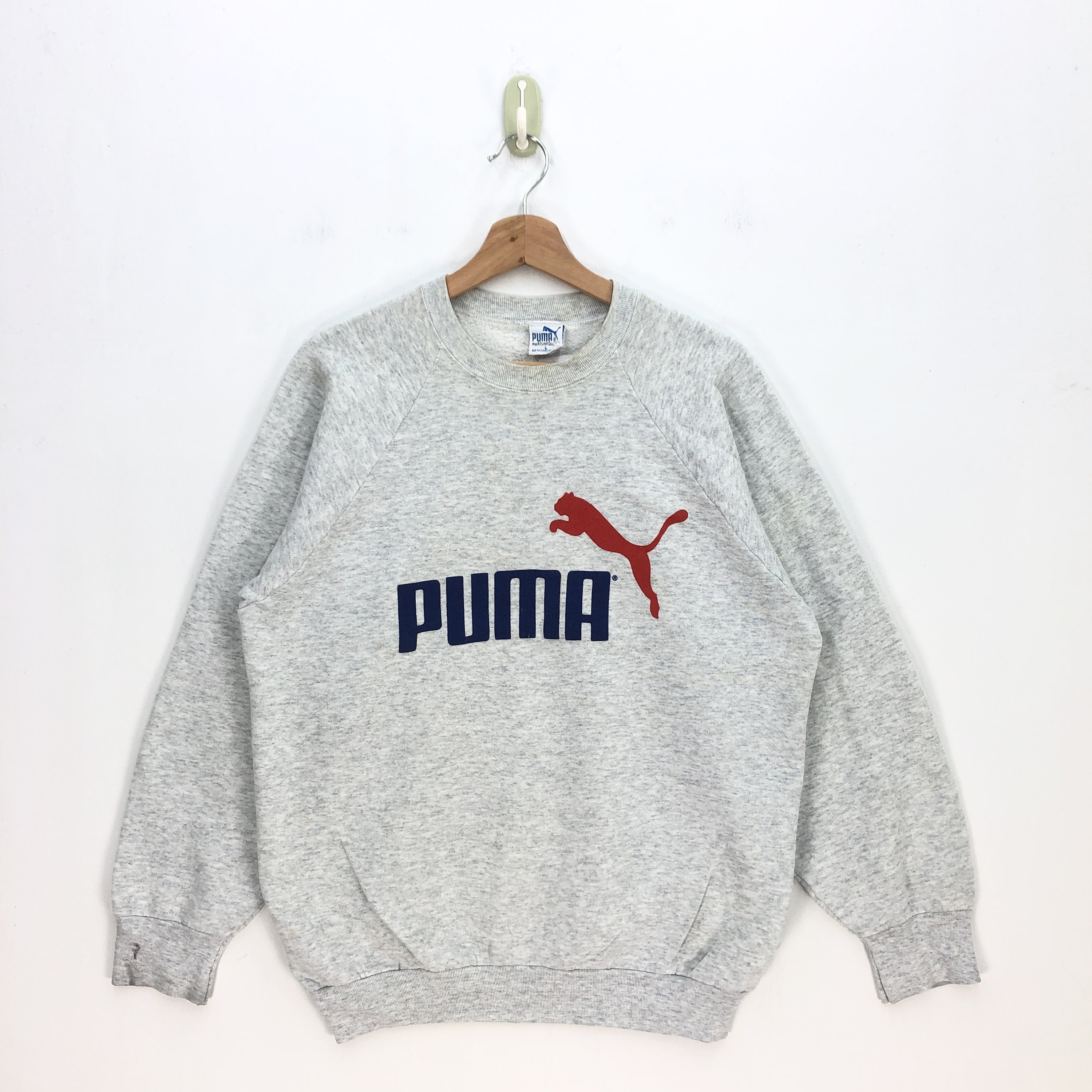 Vintage PUMA Sweater 90s Puma Crewneck Gray Sweatshirt Large Puma ...