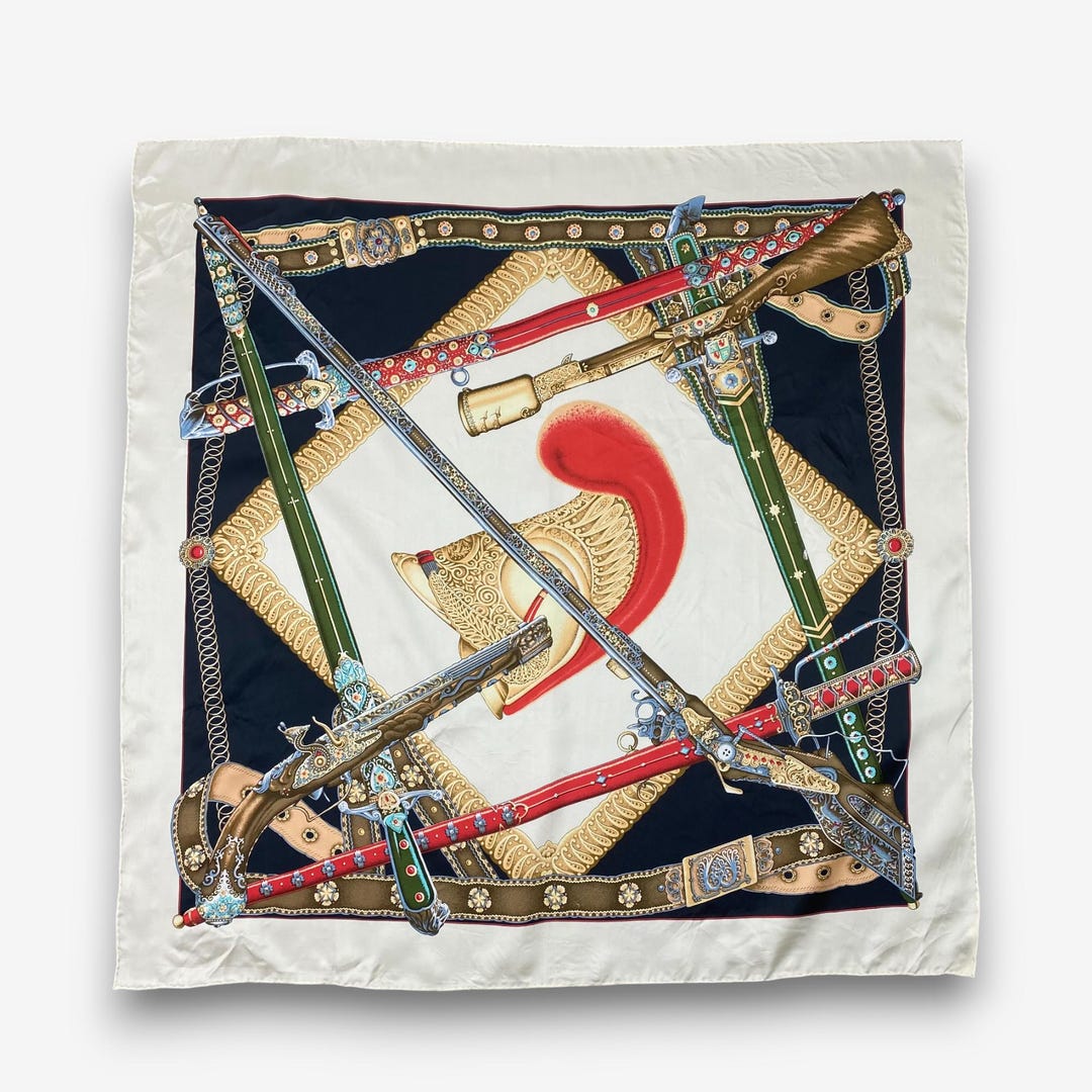 Vintage Gun Napoleon Motif Silk Scarf, Vintage Silk Neck Scarf, Vintage ...