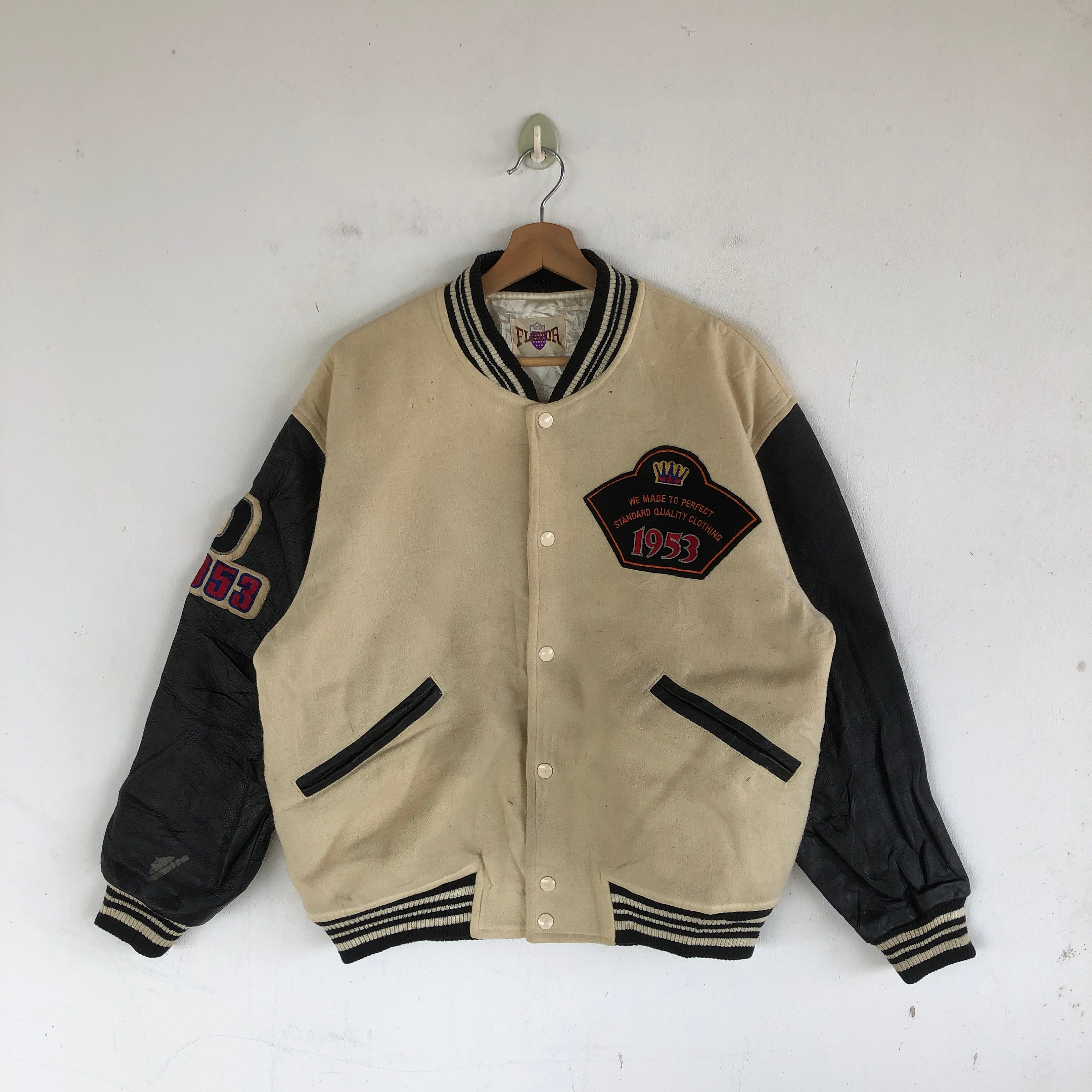 Vintage Flavor Varsity Wool Jacket 90s Embroidery Letterman Jacket ...