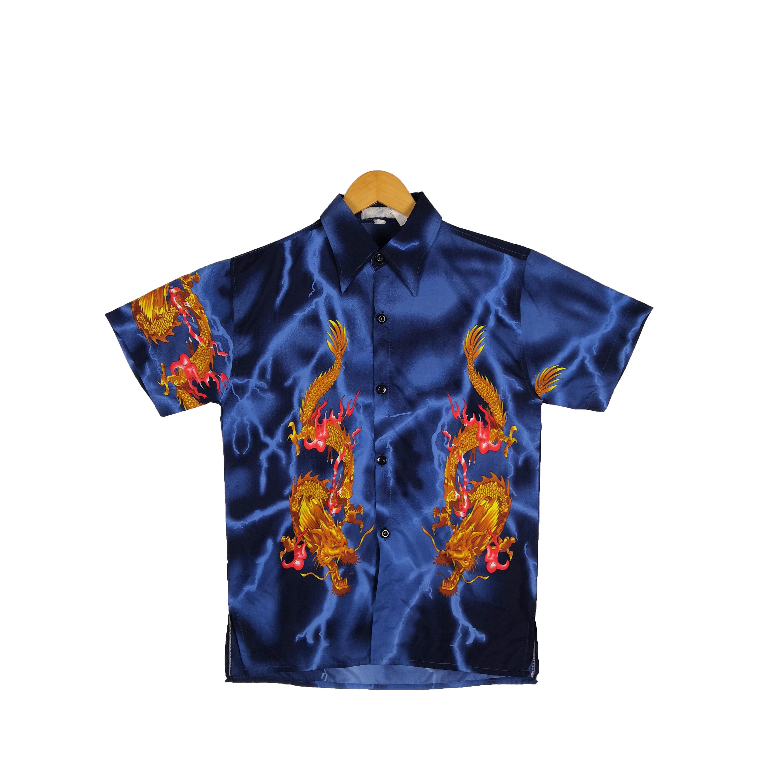 Vintage Japanese Hawaiian Dragon Shirt 90s Rayon Japanese Feng Shui Dragon Shirt Small Harajuku Sukajan Beach Wear Button up Shirt Size S Etsy