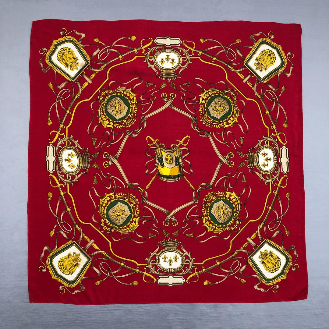 Vintage 90s Chain Crown Silk Scarf, Vintage Silk Neck Scarf, Vintage ...