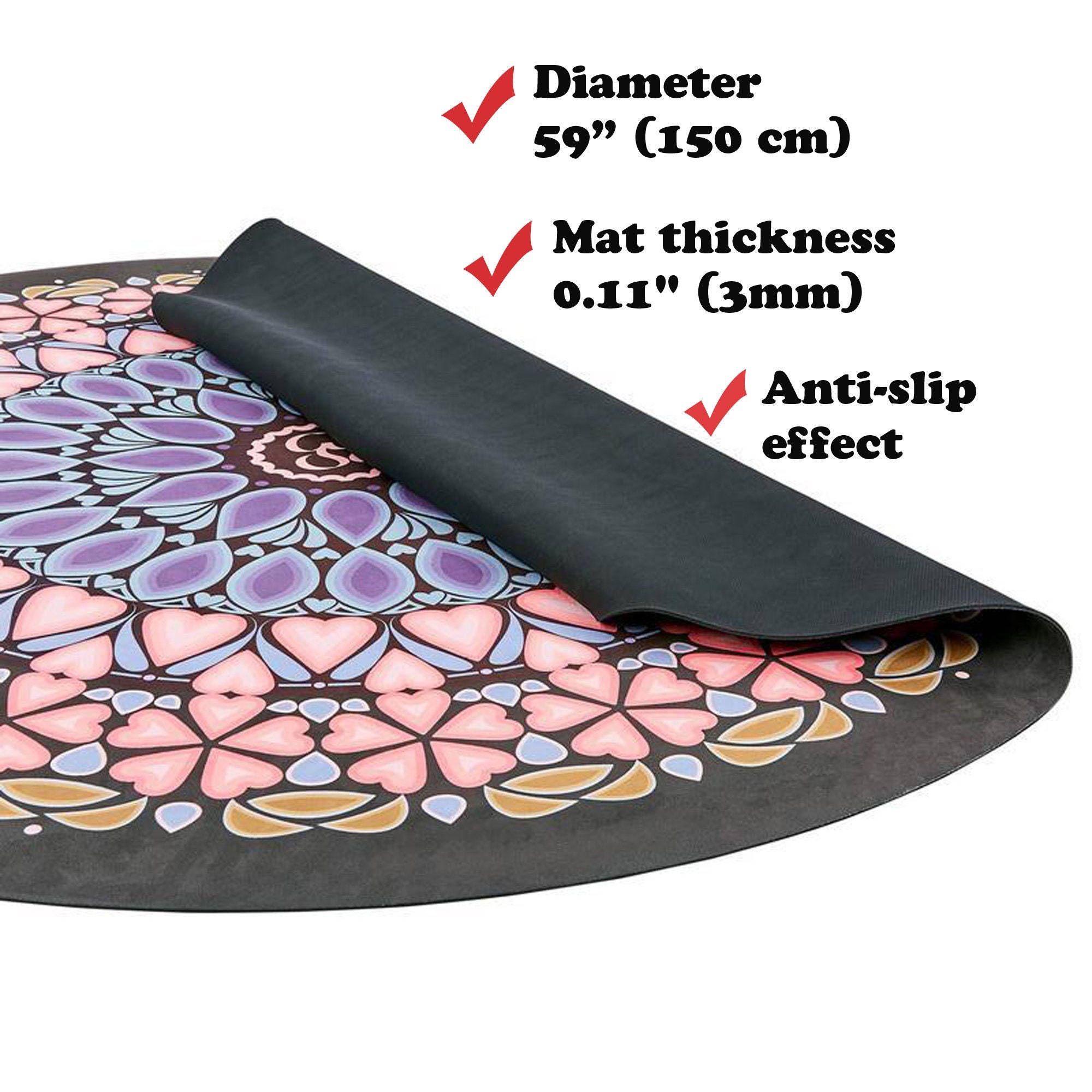 59-inch Round Suede Yoga Mat, Mandala Design, Meditation Mat, Circle ...
