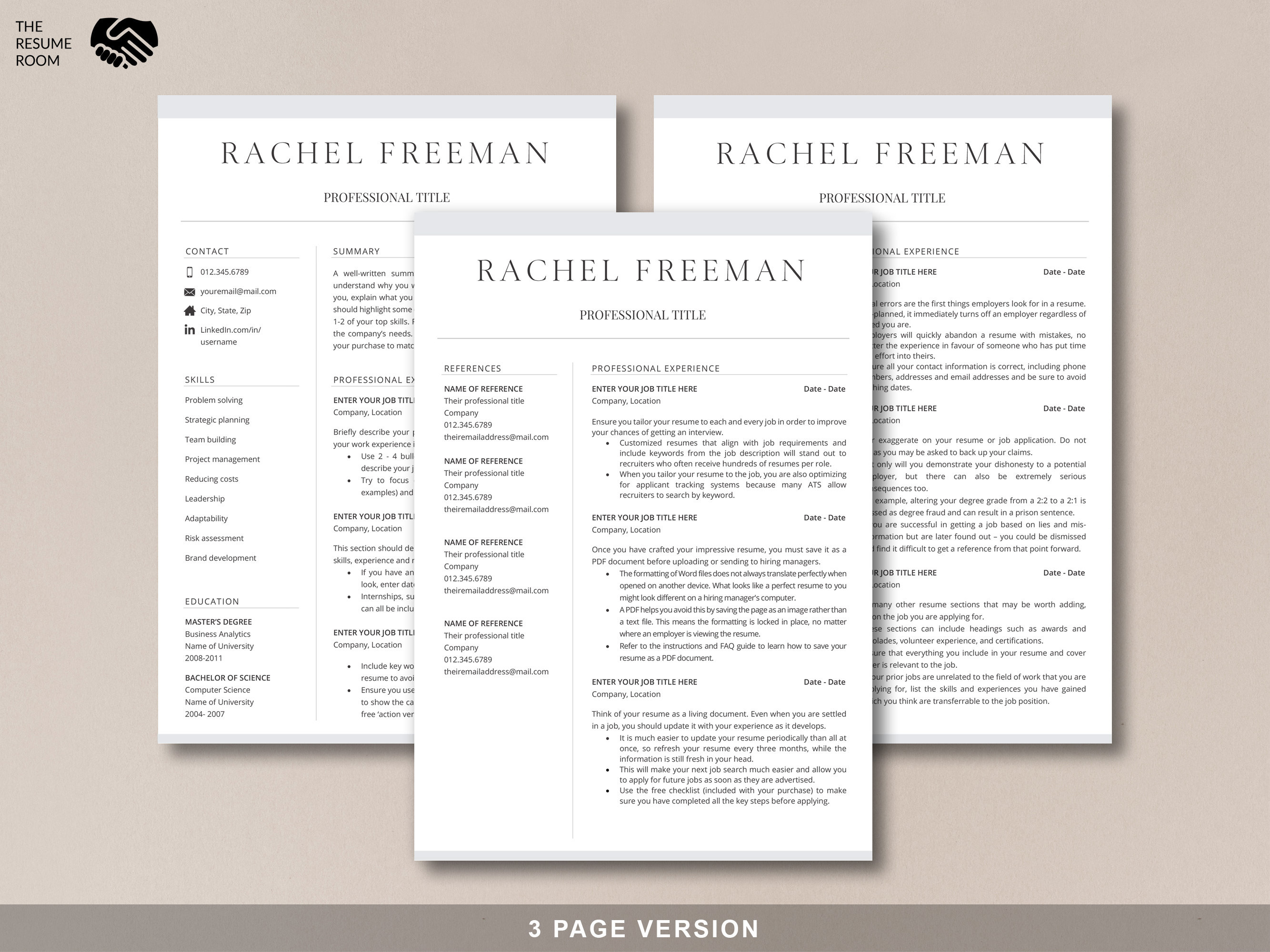 Professional Resume Template for Word | Cover Letter + References ...