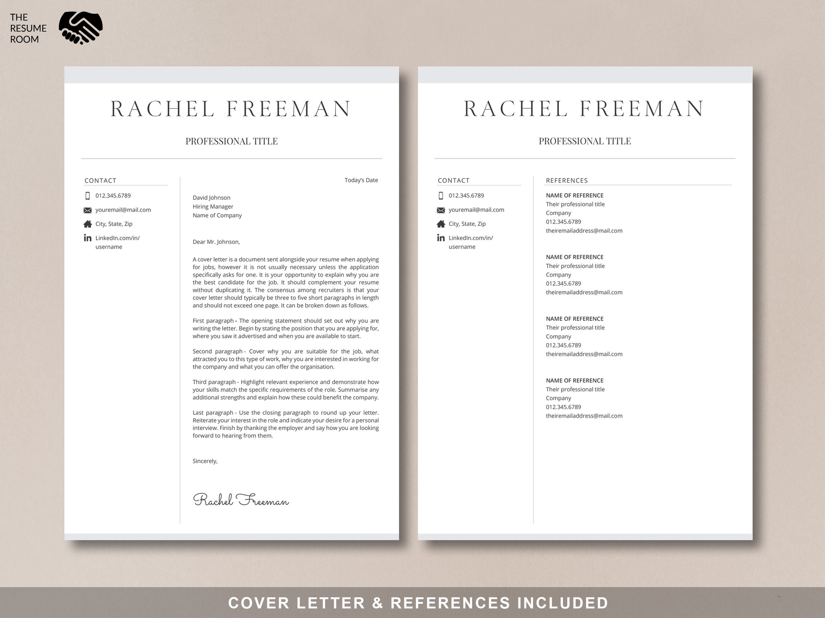 Professional Resume Template for Word | Cover Letter + References ...