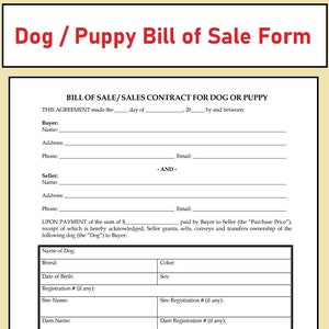 Editable Pdf File - Dog/puppy Bill of Sale - Puppy for Sale Form - Pup ...