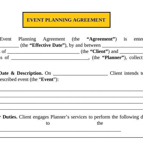 Editable Event Planner Contract Template Event Planner Etsy