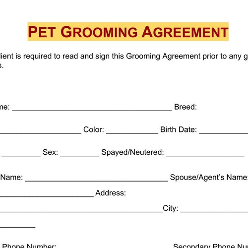 Pet Client Grooming Agreement / Dog Salon Contract / Cat - Etsy