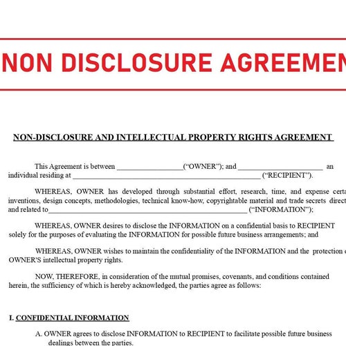 Non Disclosure Agreement Template NDA Forms NDA Template - Etsy