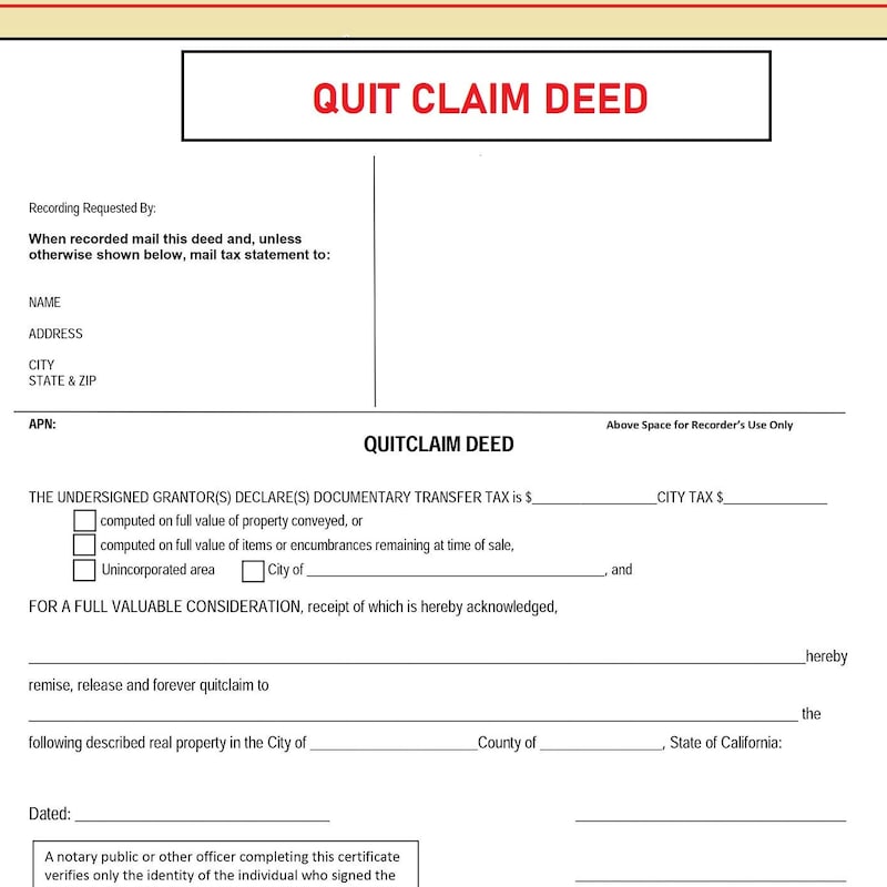 Quit Claim Deed Forms - Etsy