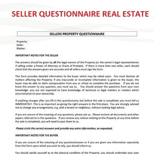 Real Estate Seller Questionnaire Form in PDF Format - Instantly ...