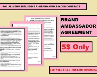 DIY Brand Ambassador Social Media Influencer Agreement - Etsy