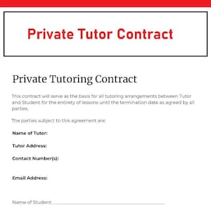 Tutor Contract - Tutoring Contract Template - Tutoring Contract Form ...