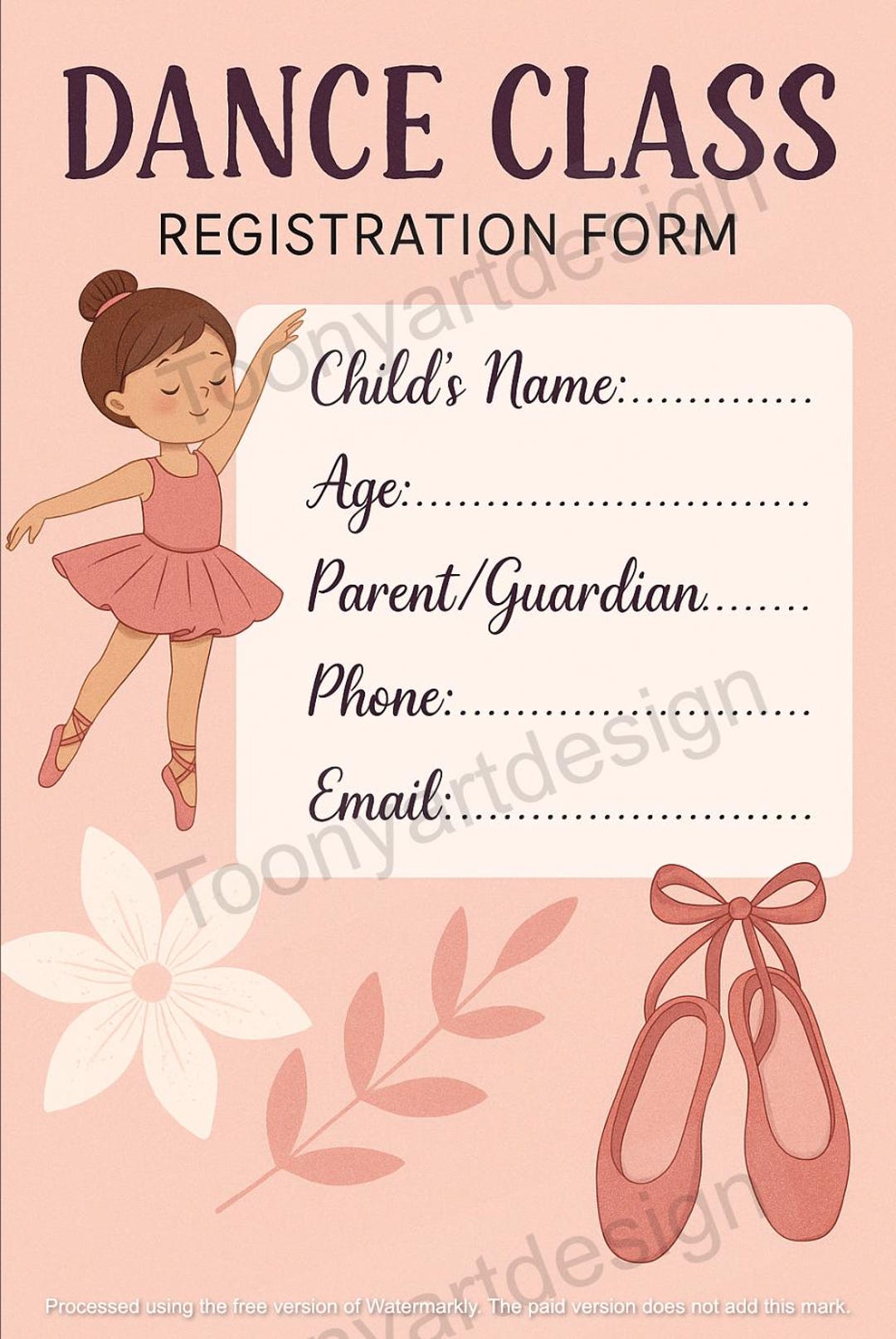 Dance Class Registration Form With Agreement - Dance Class Registration ...