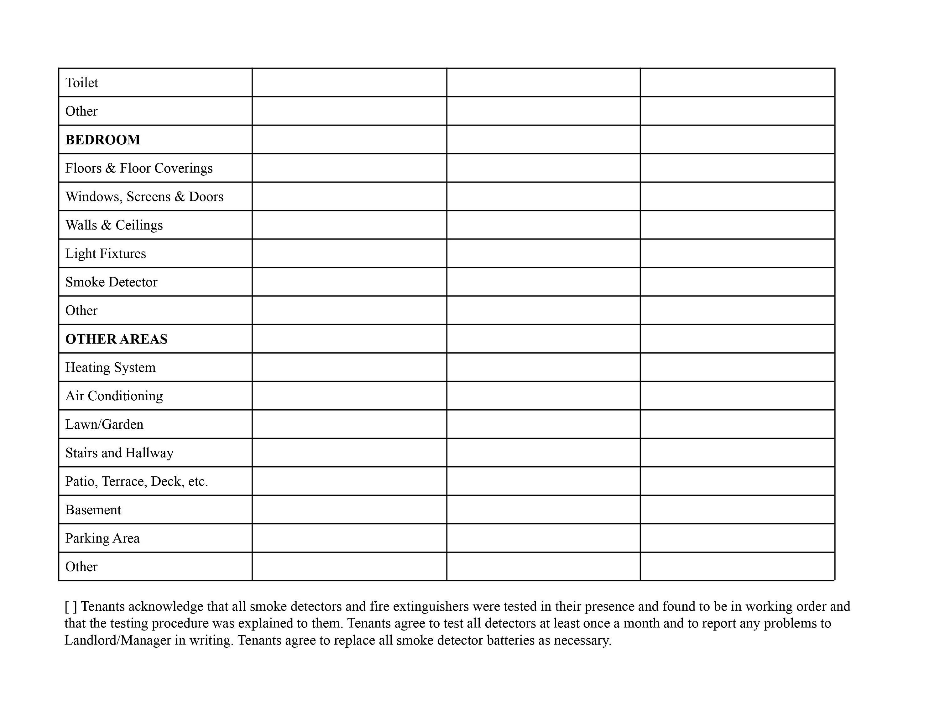 Landlord Tenant Walkthrough Checklist - PDF File - Available for ...