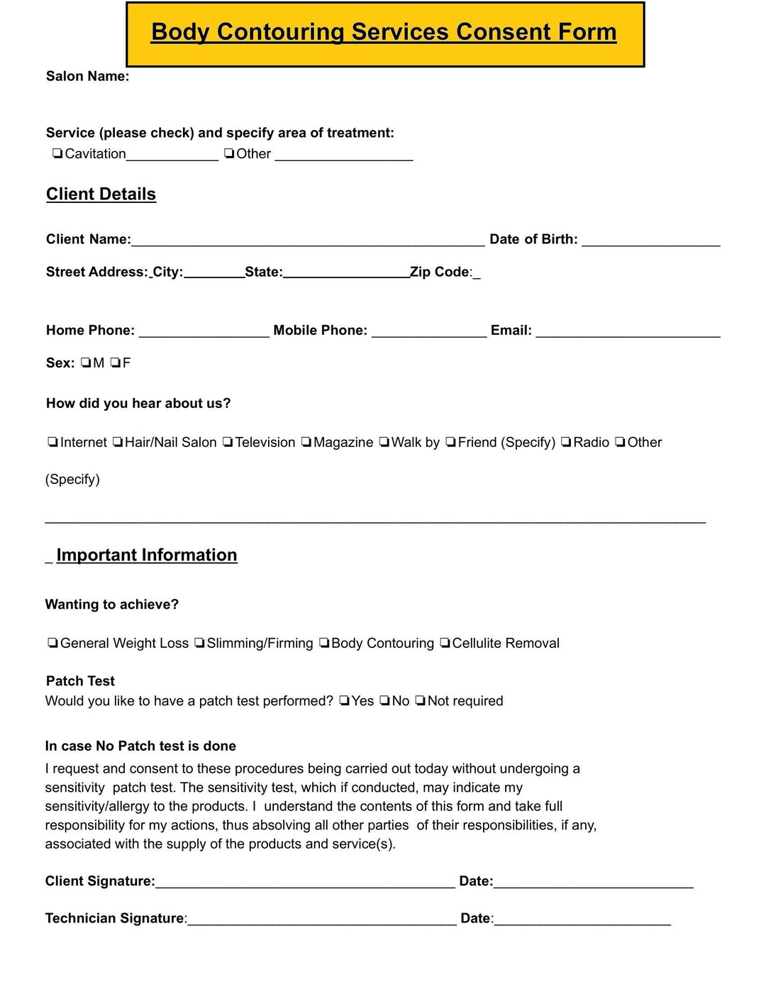 Body Contouring Client Forms - Body Contouring Consent Forms - Body ...