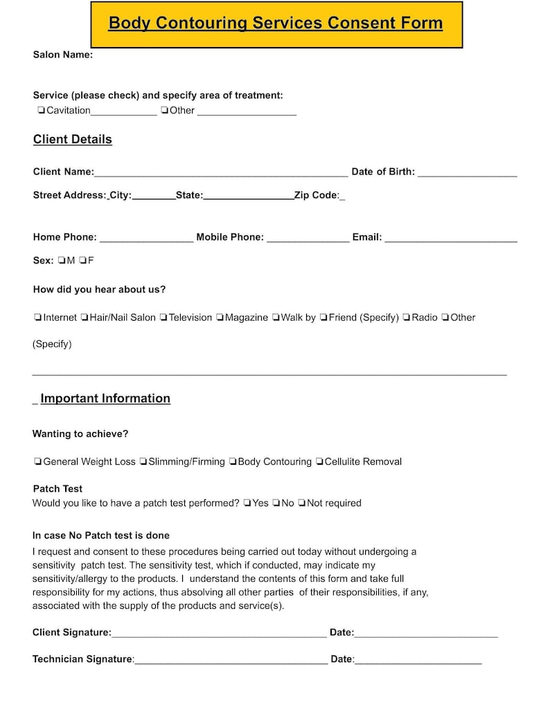 Body Contouring Client Forms Body Contouring Consent Forms | Etsy