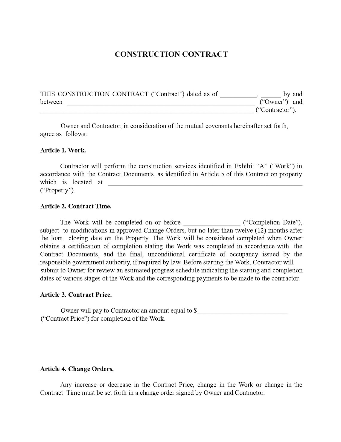 Construction Contract Construction Template Handyman - Etsy